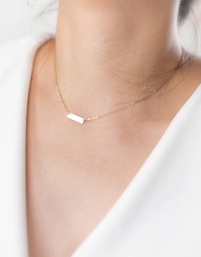 Mini Bar Necklace | Mini Horizontal Bar Necklace | Rectangle Pendant ...
